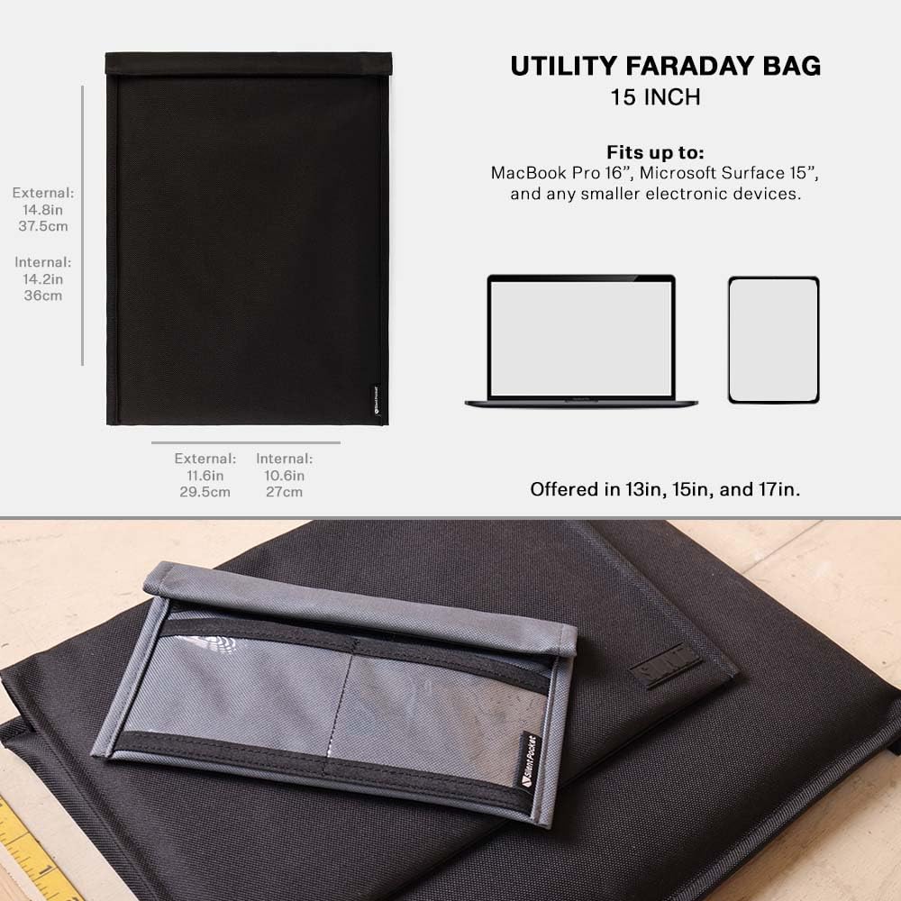 SLNT Utility Laptop Faraday Bag w/Silent Pocket - Signal Blocking Device Sleeve, Weatherproof Woven Nylon, Prevents Remote Wiping, Tracking, Tampering, Secure Information, Instant Protection, 17 inch