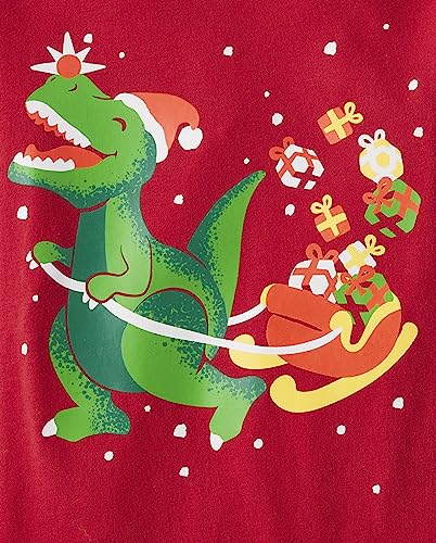 The Children's Place Unisex-Baby Long Sleeve Christmas Graphic T-shirt Dino Sled 5T