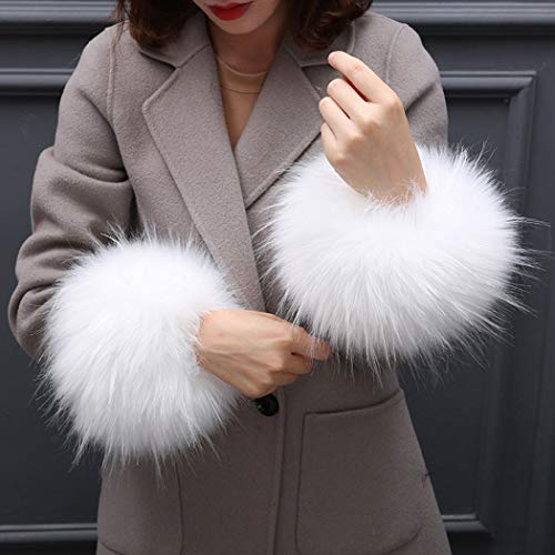 Tngan Winter Faux Fur Arm Warmers Short Furry Wrist Band Ring Cuff for Women White