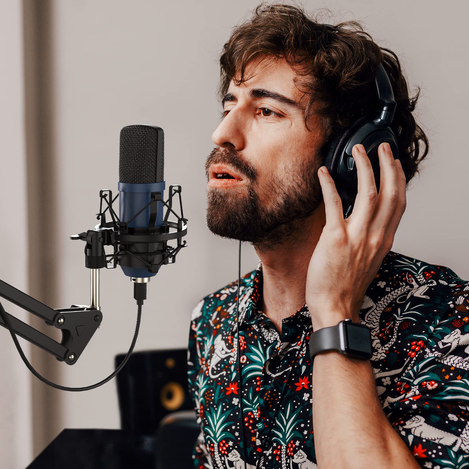 ZINGYOU USB Condenser Microphone, 96KHz/24Bit Cardioid Computer Mic Kit for PC Recording, Gaming, Podcasting, Live Streaming, Voice Over, YouTube, Twitch,with Upgraded Boom Arm, ZY-UA2 (Blue)