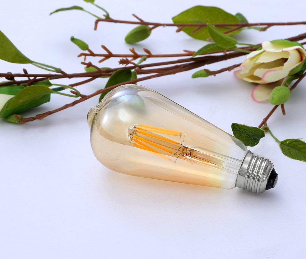 ZYCYLIGHT Dimmable Led Bulb, 6w LED Edison Bulb, 6W Vintage LED Filament Light Bulb, St64 Led Bulb,2400-2700K (Amber Glow),e26 /e27 Base, Amber Glass Cover, 10 Pack