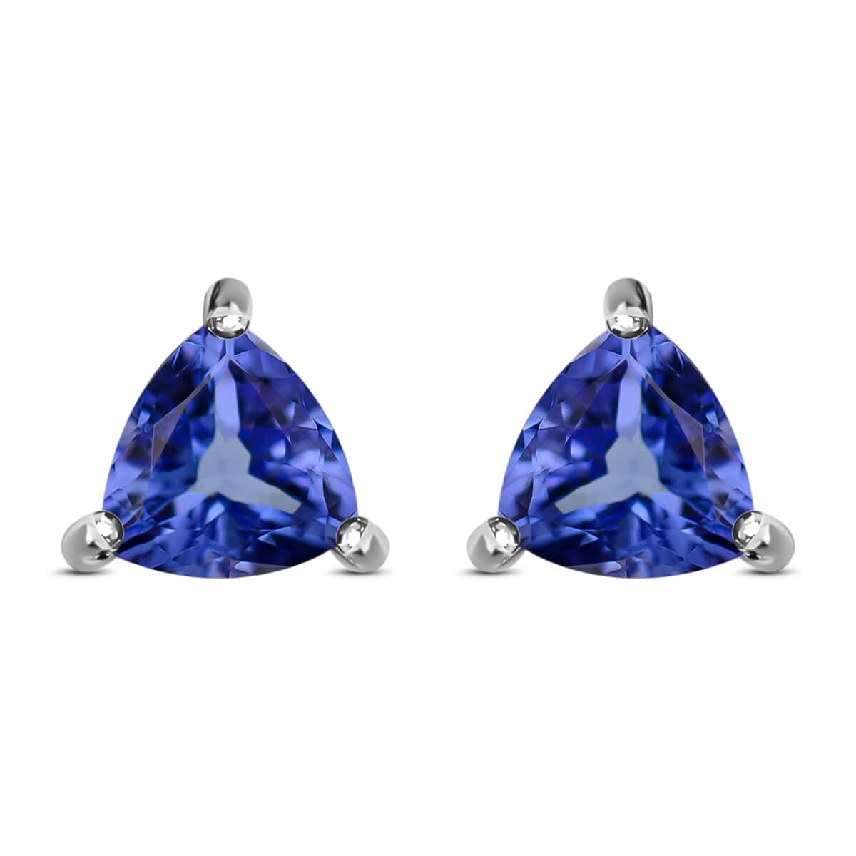 Trillion Blue Tanzanite Gemstone Jewelry Solitaire Stud December Birthstone Earrings 925 Sterling Silver Platinum Plated Birthday Gifts for Women Cttw 1.1