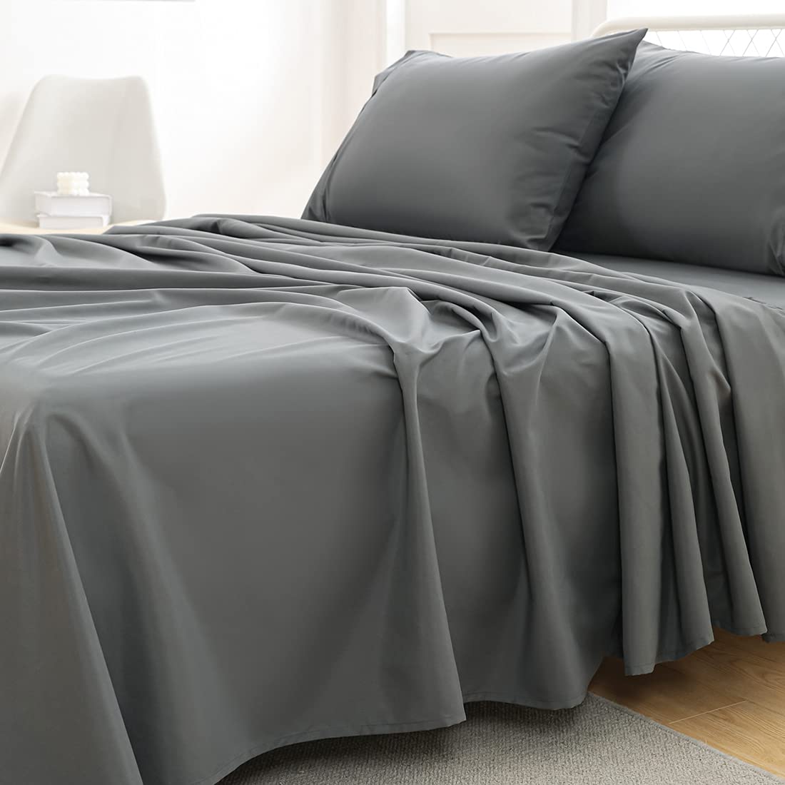UNILIBRA Queen Bed Sheet Set,6 Pieces Super Soft Brushed Microfiber Sheets Set for Queen Size Bed, Luxury 1800 Thread Count, 16 Inches Deep Pockets, Wrinkle & Fade & Stain Resistant Grey Sheet Sets
