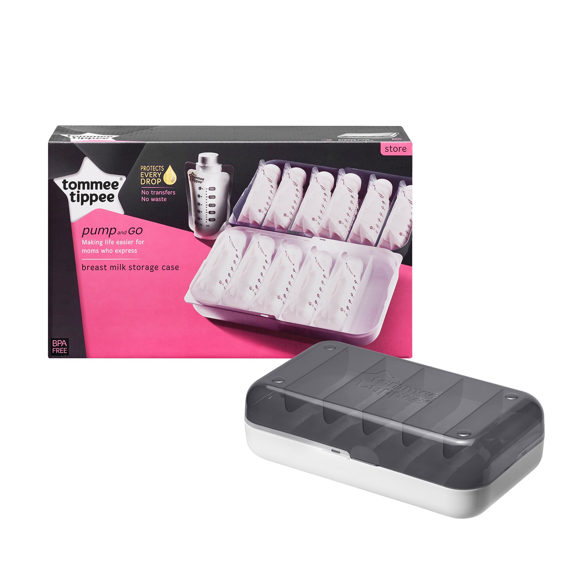 Tommee Tippee Pump and Go Storage Rack - Breast Milk Storage Case, Store up to 12 Pouches, Dishwasher-Safe, BPA-Free