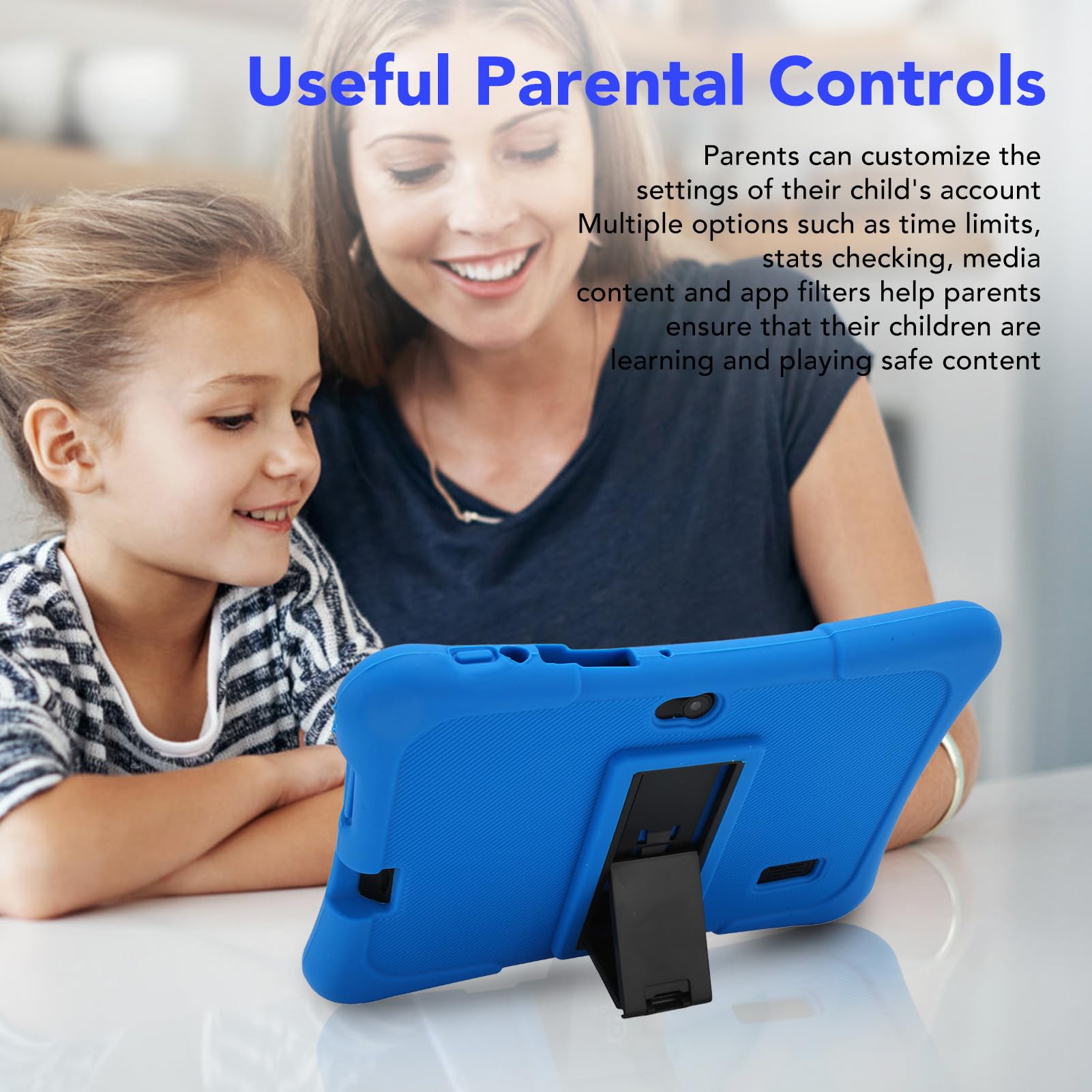 SHYEKYO Kids Tablet, WiFi 7 Inch Children Tablet Dual Camera 32GB ROM Quad Core 100‑240V for Android 10.0 for Girls (US Plug)