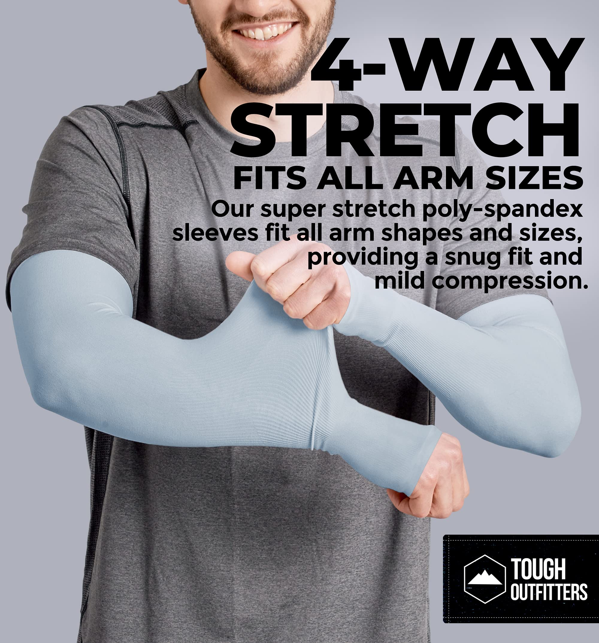 Tough Outdoors UV Sun Protection Arm Sleeves for Men & Women - UPF 50 Cooling Sports Compression Arm Shield w/Hand Cover