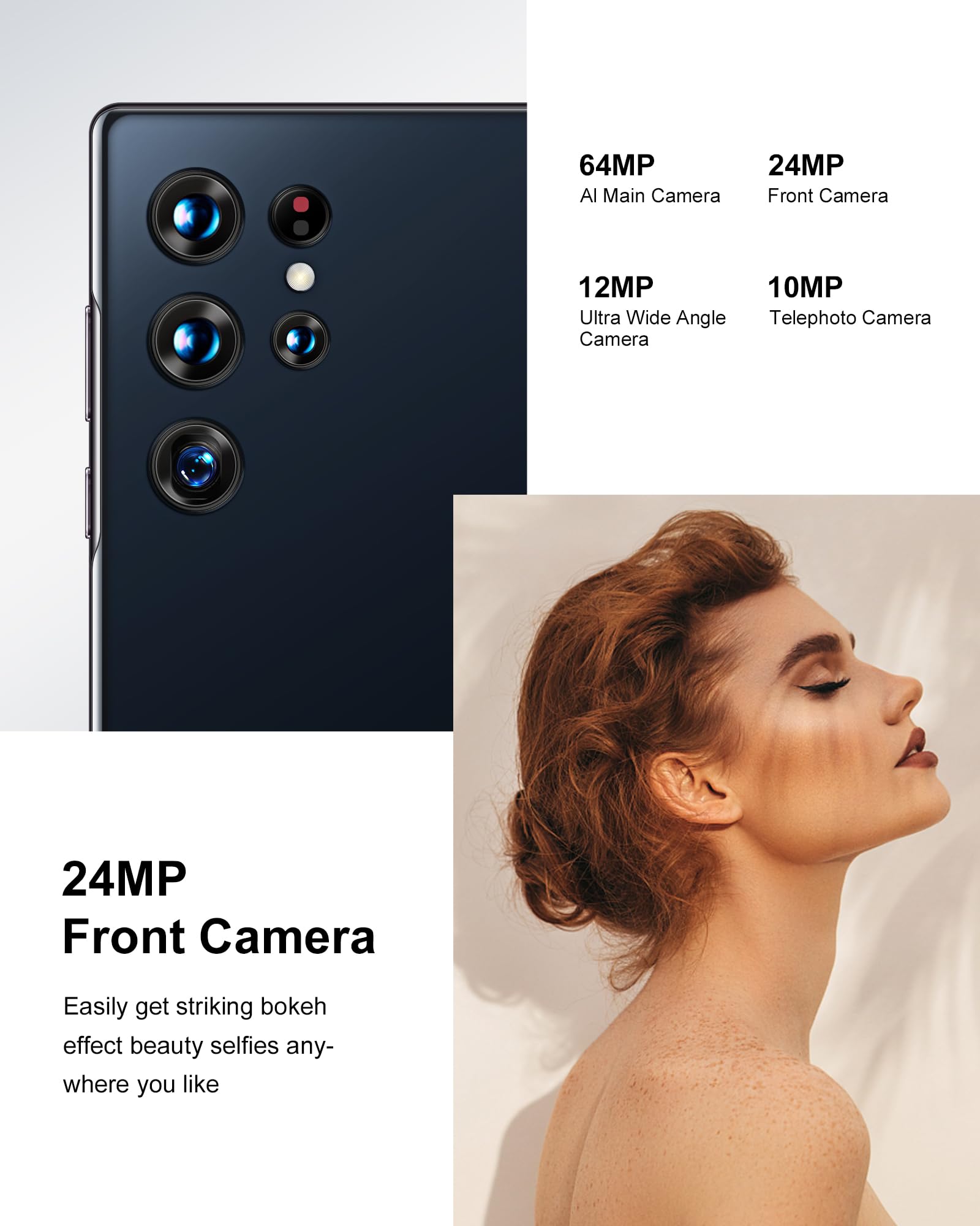 SANSHREUNI C21 Unlocked Smartphone, 6+256GB Android 13 Unlocked Phone, 6.8" HD+ 3088 x 1440 Resolution Cell Phone, Octa-Core CPU, 24+64MP Camera, 6000mAh Battery, Face ID/Dual SIM 5G Phone