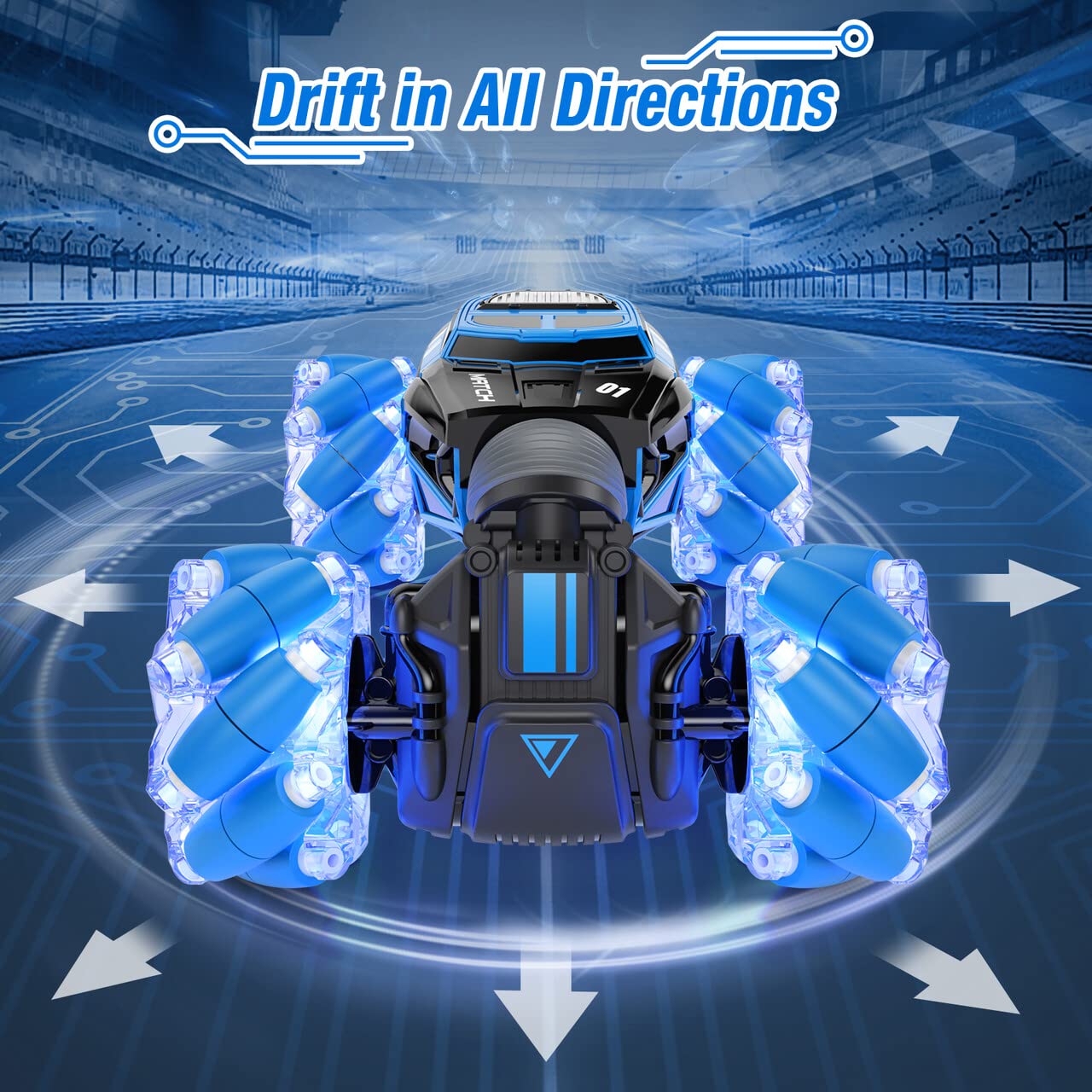 Powerextra LED Gesture Rc Car, 4WD 2.4GHz Remote Control Gesture Sensing Car, Double Sided 360° Rotating Transform Off Road Rc Stunt Car with Lights & Dance for 6-12 Year Old Boys & Girls