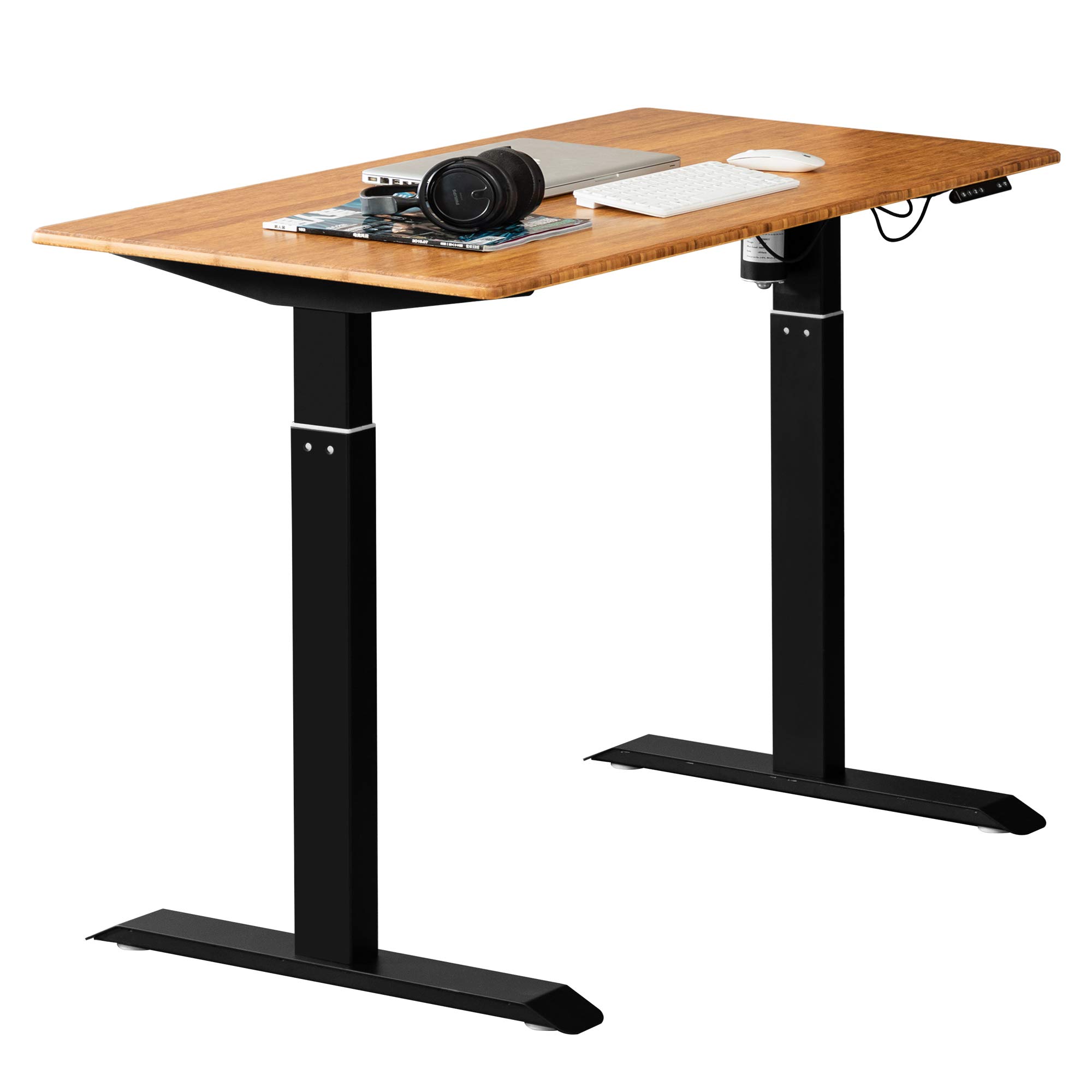 Zoopolyn Electric Standing Desk with Whole Piece Bamboo Board 48"X24" Height Adjustable Desk for Home Office Black Frame Carbonized Top
