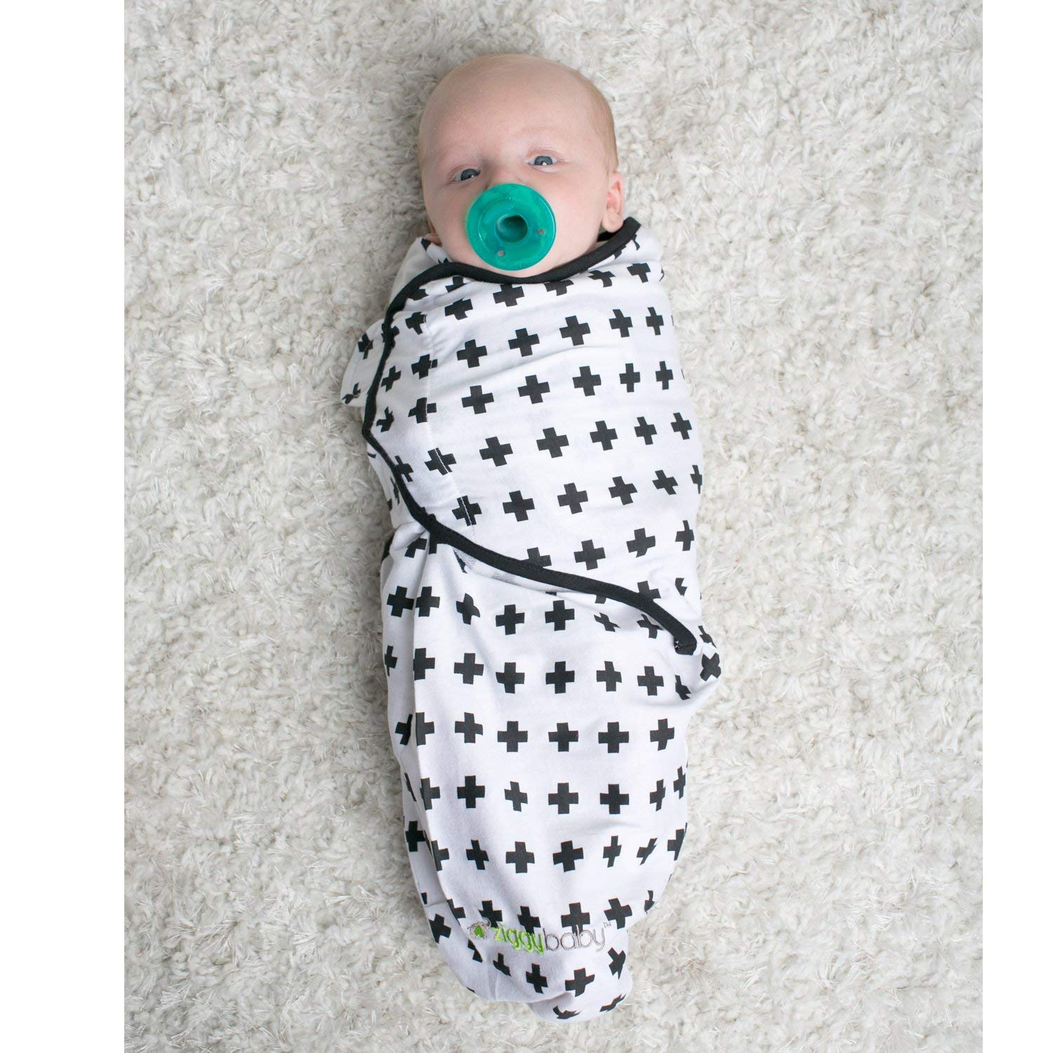 Ziggy Baby Adjustable Baby Swaddles 0-3 Months - Blanket Infant Wrap Set 3 Pack - Soft Cotton Black & White - Newborn Swaddle Blankets for Baby Boy or Girl, Swaddle Blanket