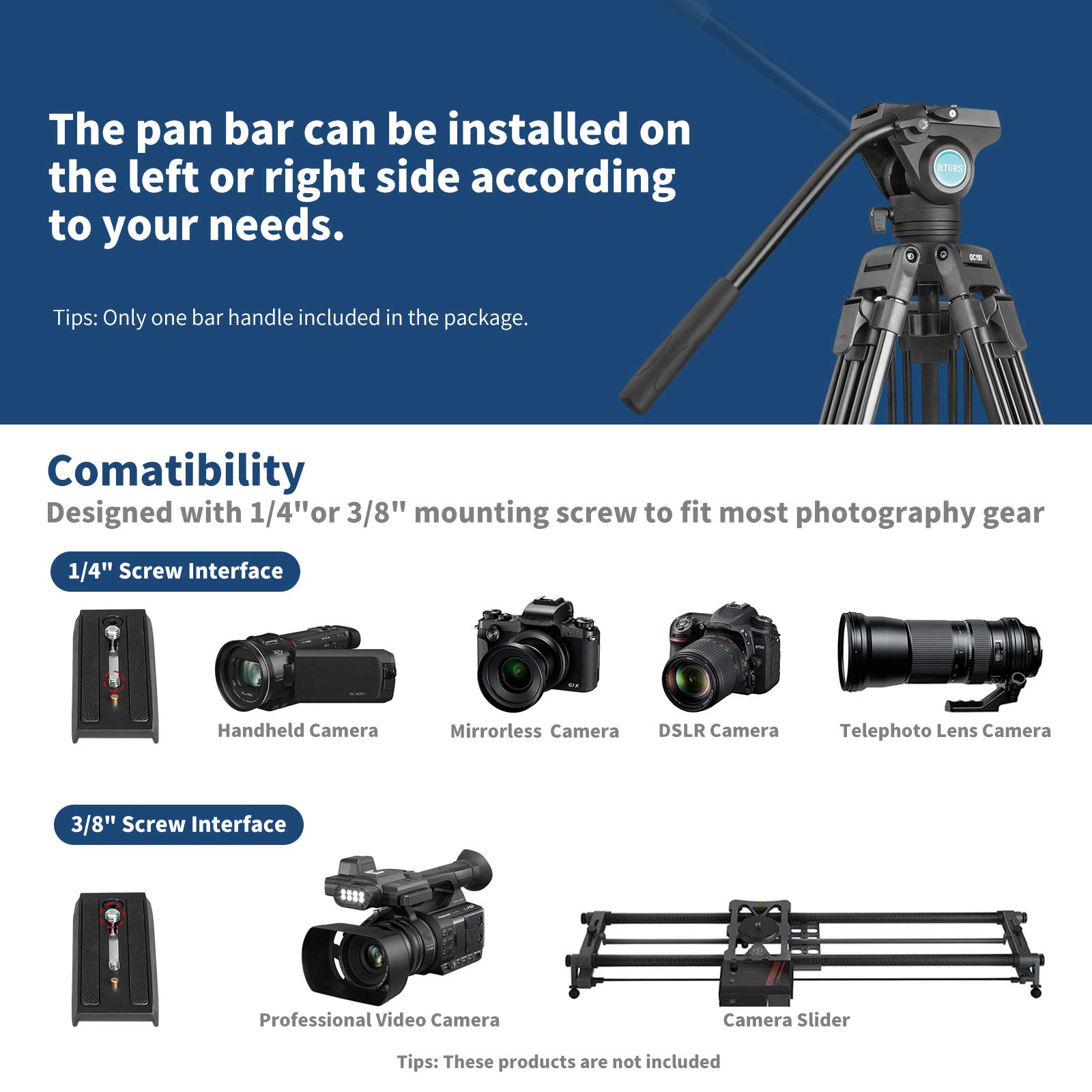 Tripod for Professional Cameras, HTURS 67 Inch Heavy Duty Tripod, with 360 Degree Fluid Head & Mid-Level Spreader, Complete Tripod Units with Travel Bag, 22LB Load Capacity