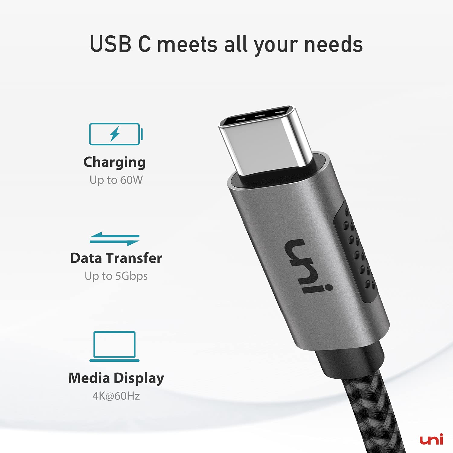 USB C to USB C Cable 4K@60Hz, uni USB Type C to USB-C Video Monitor 60W Cable with PD Fast Charging, Compatible with Galaxy S20 Ultra, MacBook Pro, iPad Pro 2020, Nintendo Switch, Oculus
