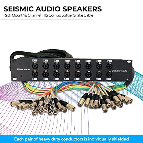 Seismic Audio Rack Mount 16 Channel TRS Combo Splitter Snake Cable-5' and 15' XLR Trunks (SARMSS-16x515)
