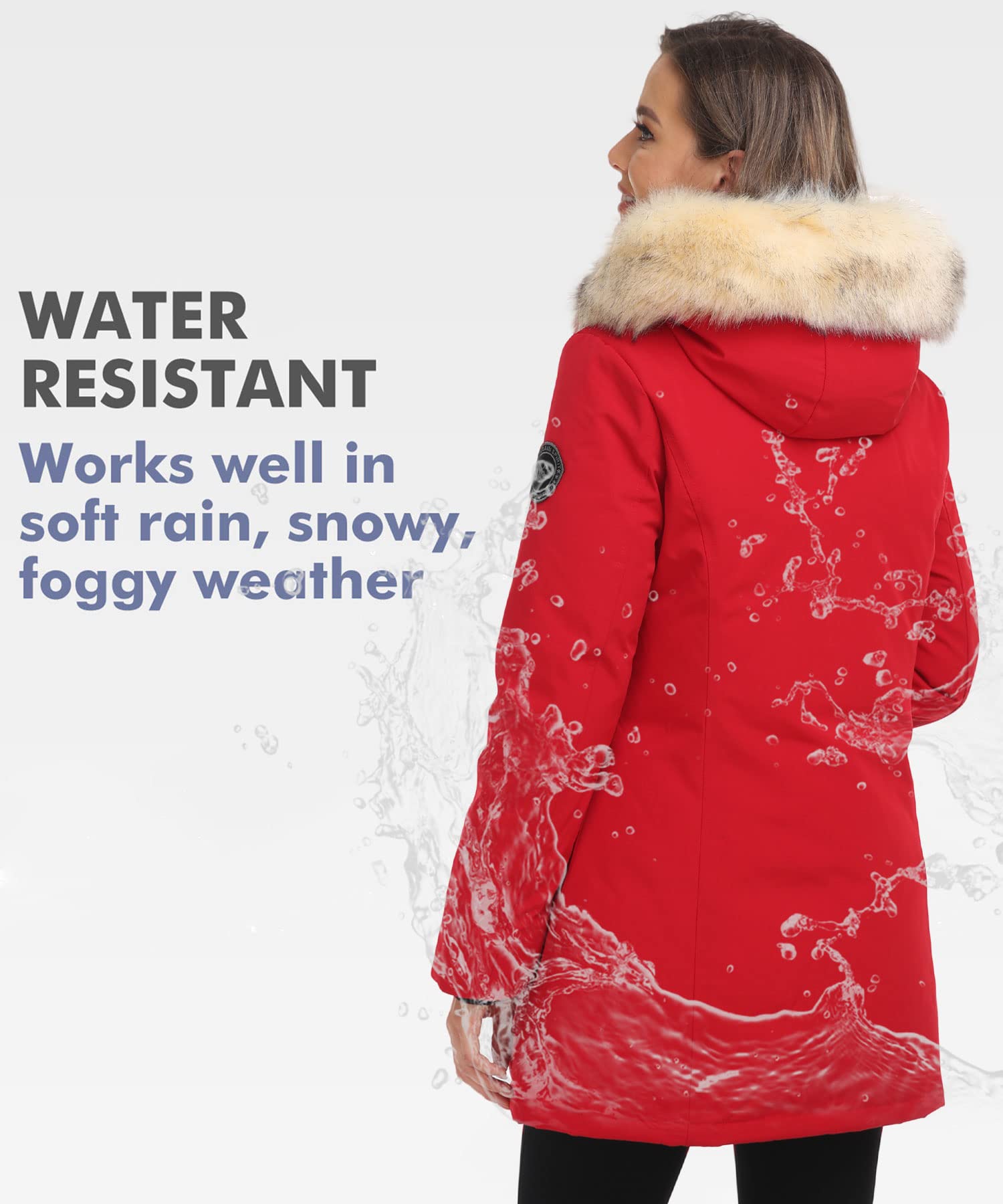 PUREMSX Winter Down Jacket Women, Windproof Spring Hiking Outdoor Puffer Coat Padded Skiing Long Parka Gift,Red,Large