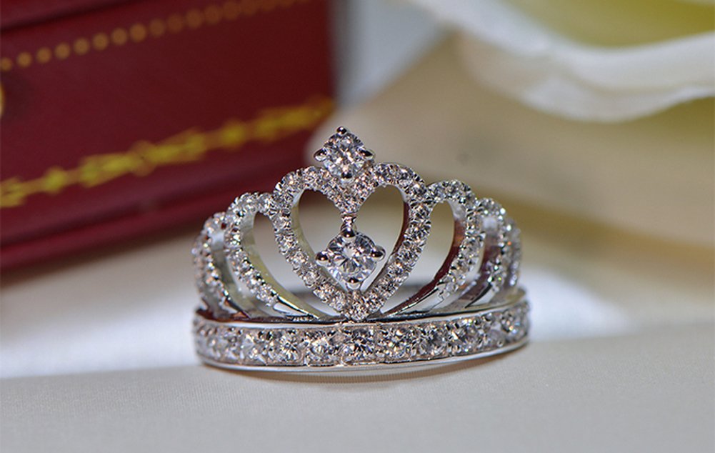 Tenfit 925 Silver Princess Crown Ring with CZ Inlaid Fashion Jewelry Engagement Wedding Ring for Women,Size 5