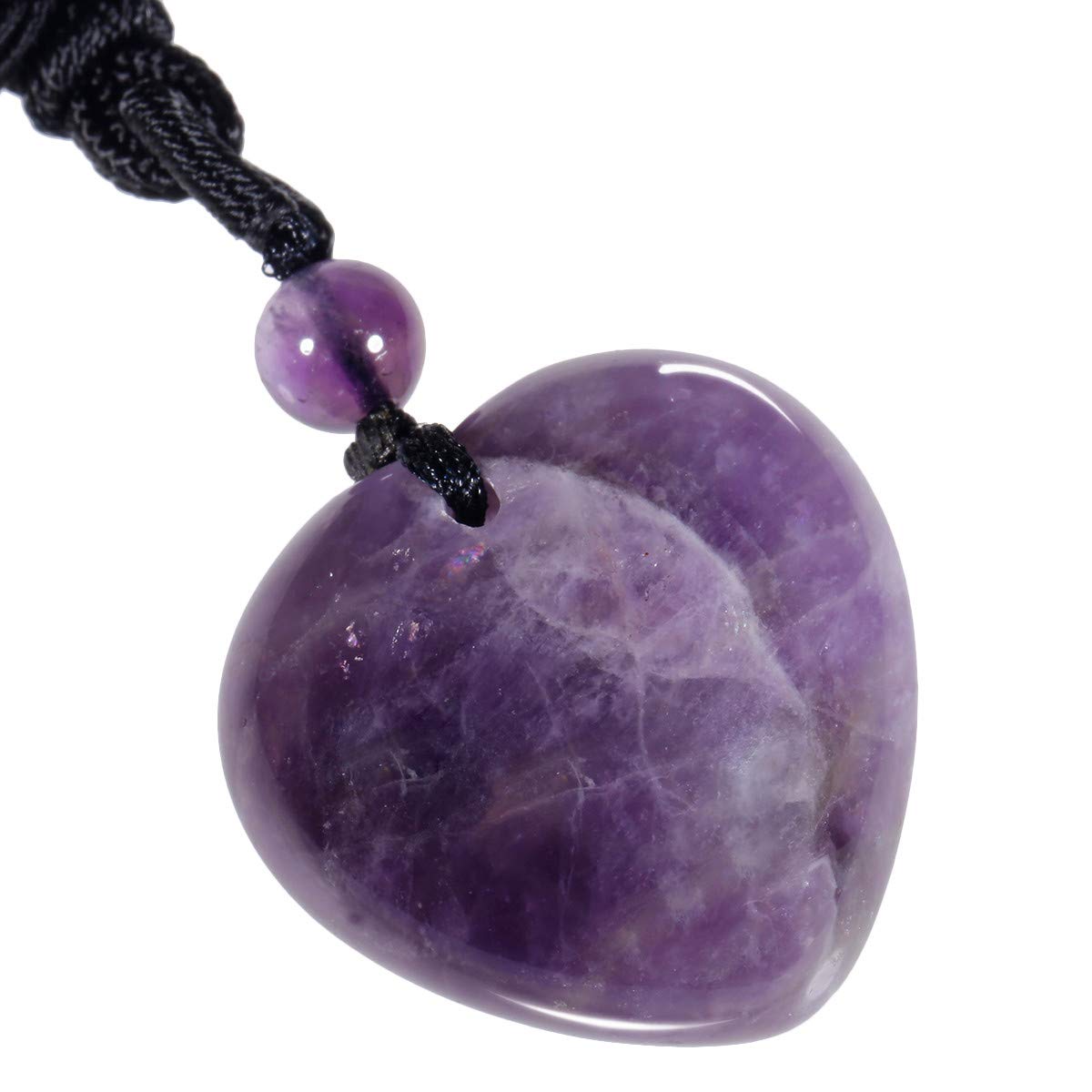 TUMBEELLUWA Carved Stone Heart Shape Necklace Chakra Quartz Pendant with Cord Amulet Healing Crystal Jewelry for Unisex, Amethyst