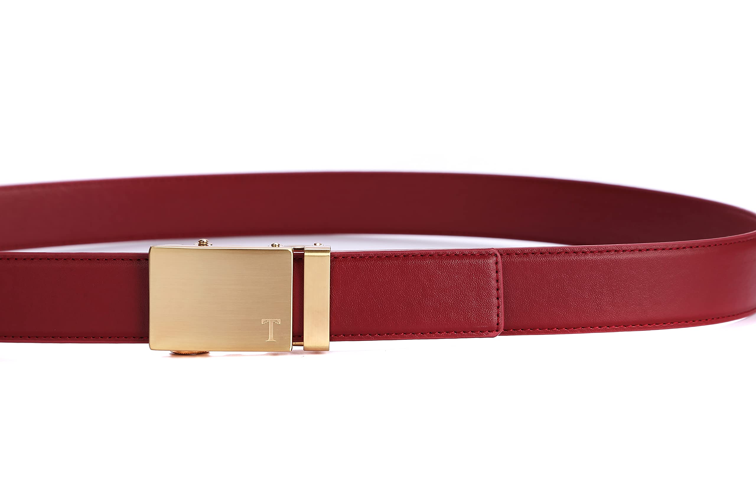 Tonywell Men's Leather Ratchet Belt with Automatic Buckle, 1 3/8" Wide, Trim to Fit Dress Casual Belts