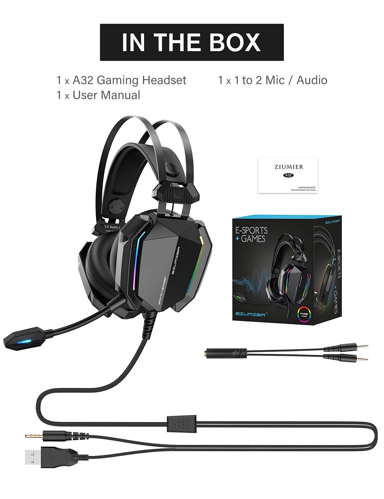 ZIUMIER Gaming Headset for PC, PS4, PS5, Xbox One, Xbox Series X & S, Switch, Mobile, Gaming Headphones with Microphone, 3.5 mm Audio Jack, Noise Isolating Mic, Bass Surround Sound