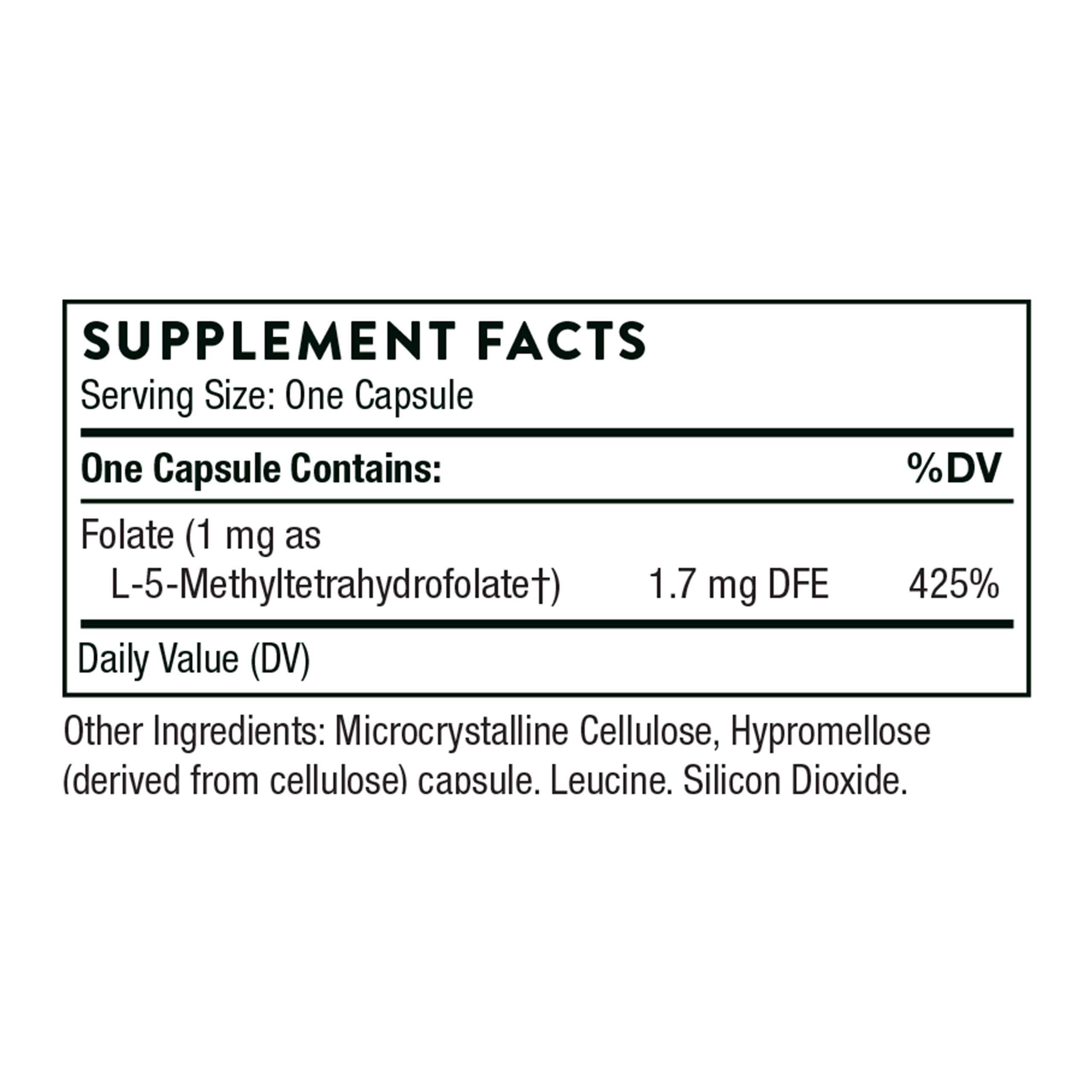 THORNE 5-MTHF - Methylfolate (Active B9 Folate) Supplement - Supports Cardiovascular Health, Fetal Development, Nerve Health, Methylation, and Homocysteine Levels - 60 Capsules - 5-MTHF 1mg