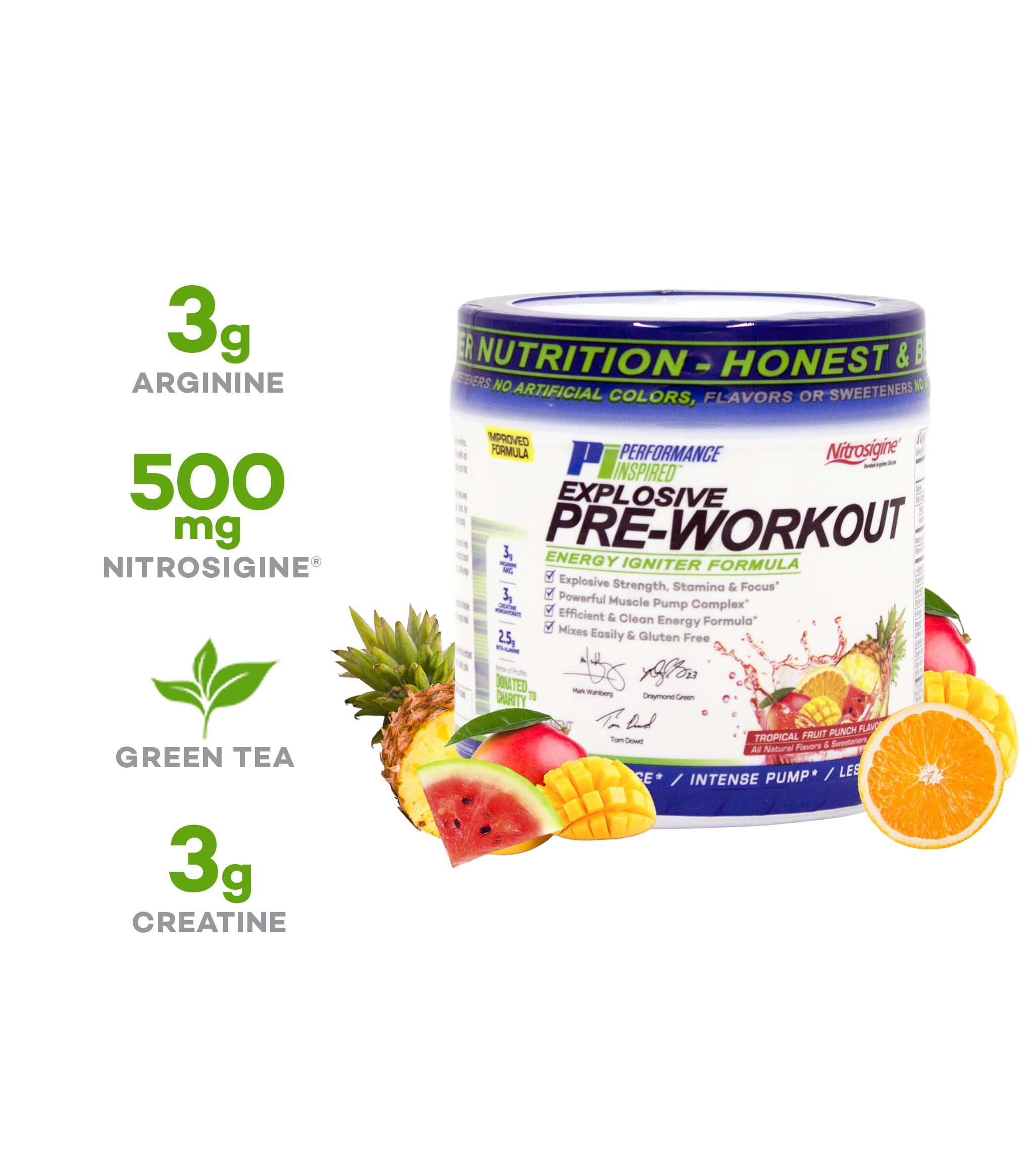Performance Inspired Nutrition PreWorkout Powder - All Natural - G-Free & Vegan Formula - Contains Citrulline - Nitrosigine - Green Tea - Arginine - Beta Alanine - Tropical Fruit Punch - 32 Servings