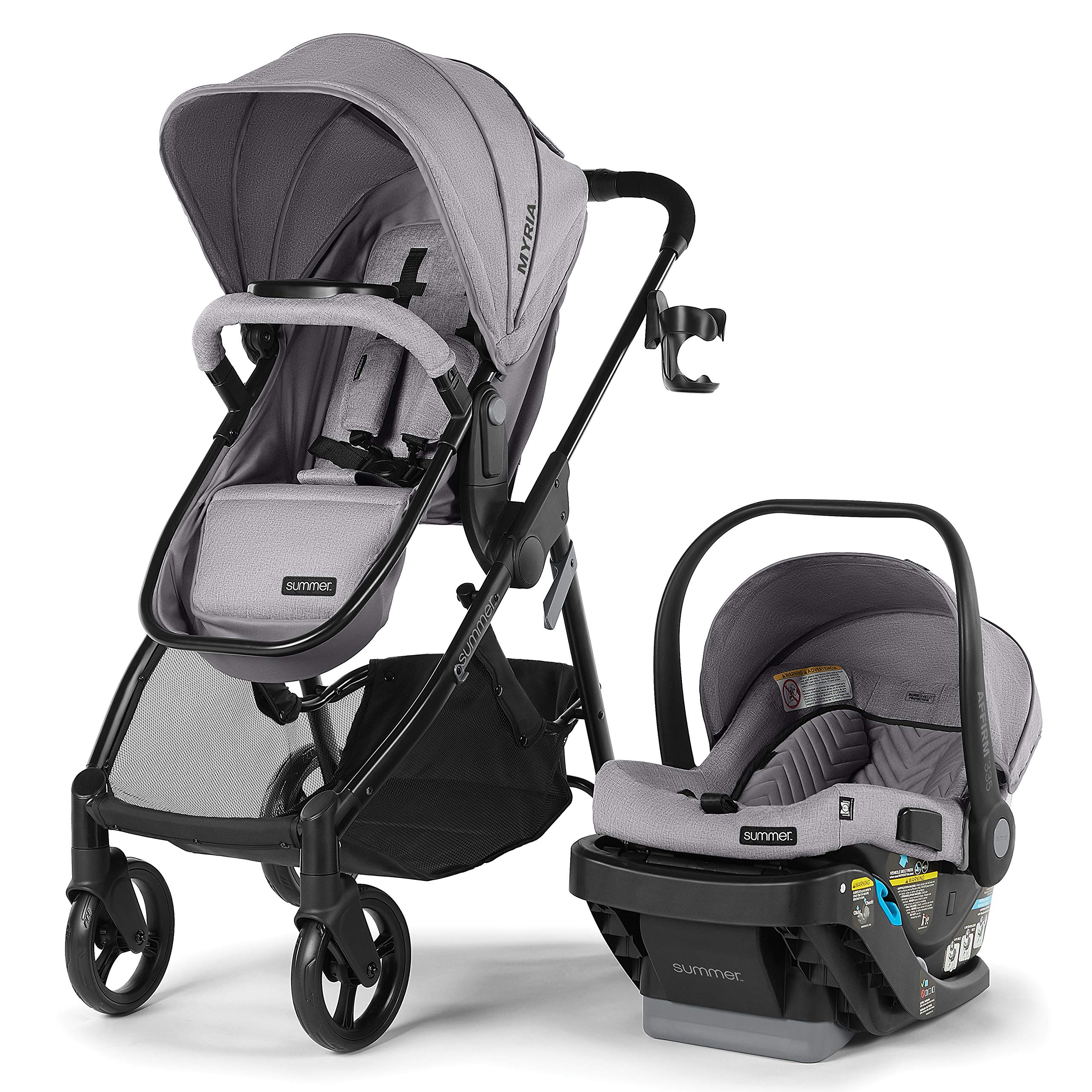 Summer Myria Modular Travel System with The Affirm 335 Rear-Facing Infant Car Seat, Stone Gray – Convenient Stroller and Car Seat with Advanced Safety Features