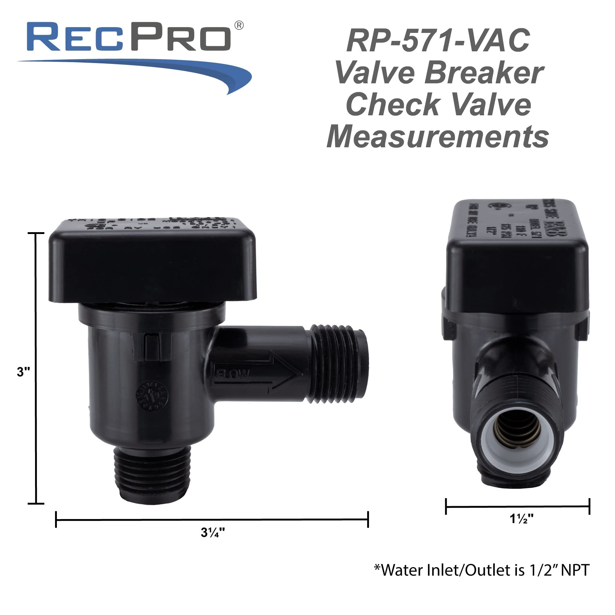 RecPro RV Vacuum Breaker Check Valve | Protect Fresh Water From Pollutants 571-VAC-CHK-A | Made in America
