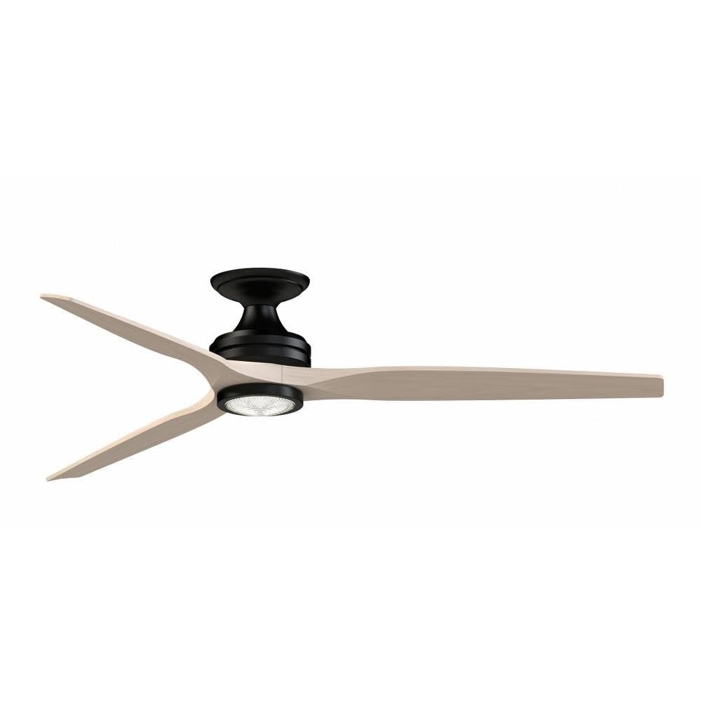 Spitfire - 3 Blade Flush Ceiling Fan with Light Kit-21.08 Inches Tall and 64 Inches Wide-Black Finish-White Washed Blade