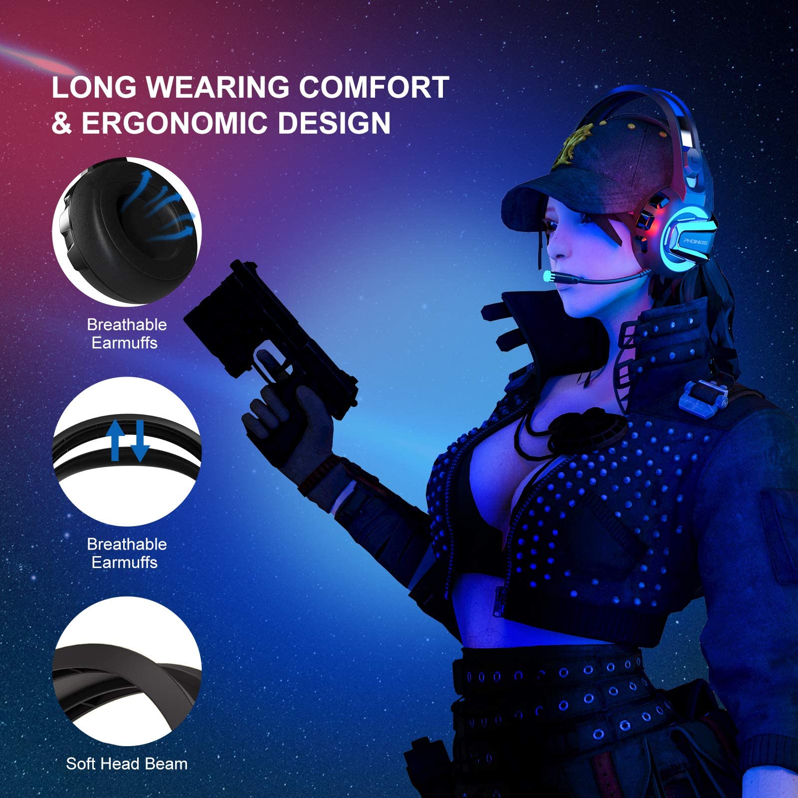 YOTMS Wired Gaming Headset,H9 Gaming Headset for Xbox One, PS4, PS5, PC, Controller, Noise Cancelling Over Ear Headphones with Mic, Bass Surroun (Black Blue)