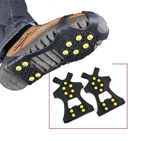 The Fisherman Anti Slip ice Grips, Walk Traction Cleats for Shoes Boot 10-Studs crampons for Hiking (Size:L)