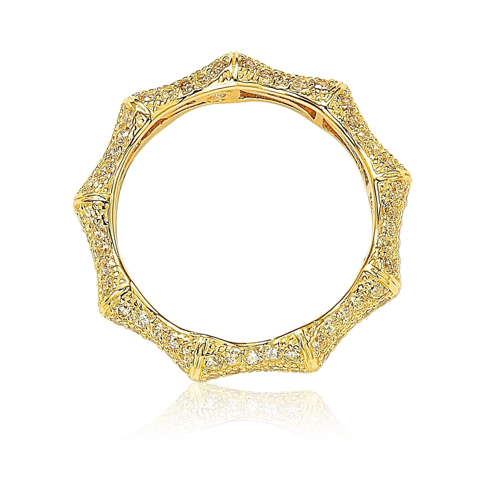 Suzy Levian Golden Sterling Silver Cubic Zirconia Bamboo Band - Yellow