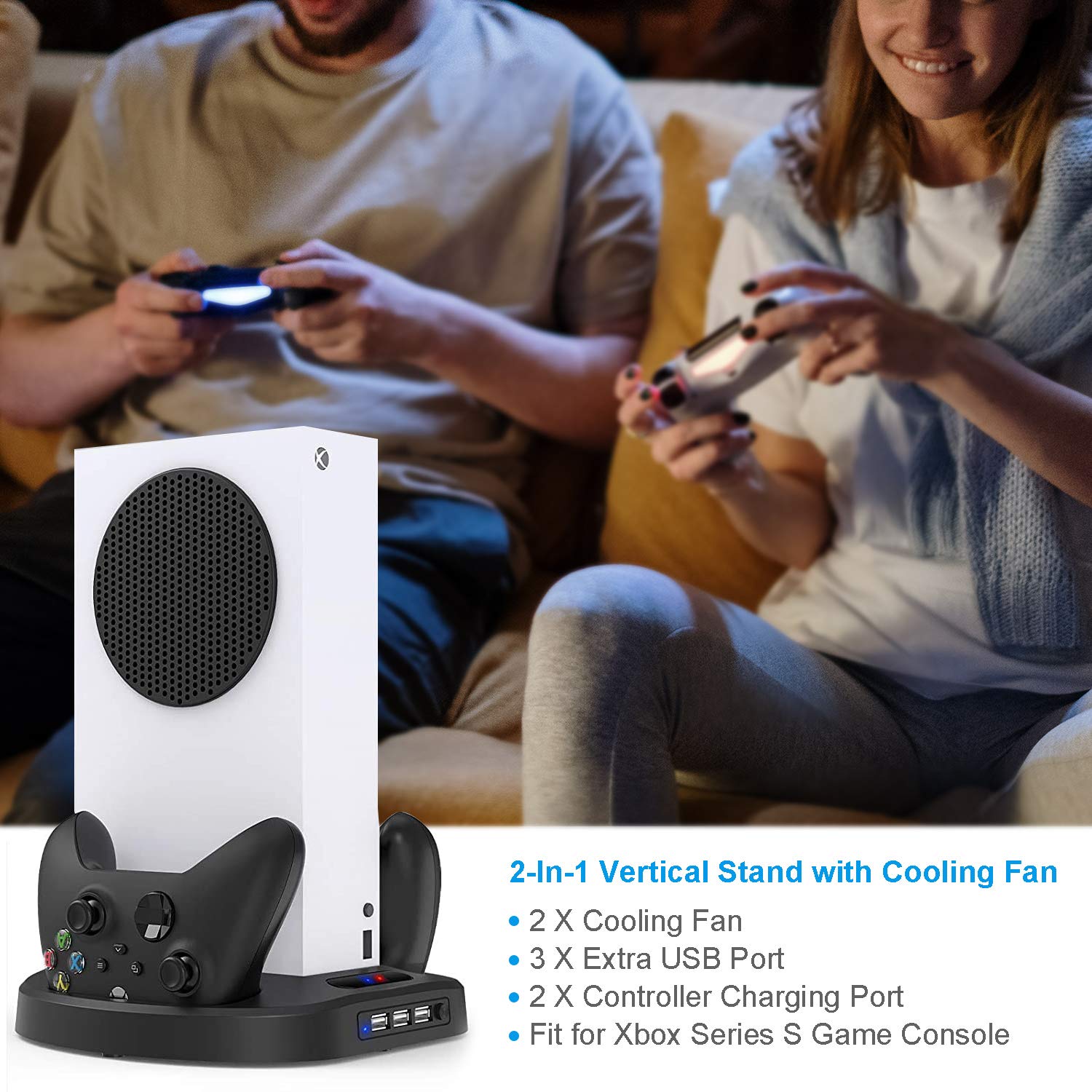 Vertical Cooling Fan Stand for Xbox Series S Console with Charging Stand, LETPLY Cooler Fan System Dual Controller Charger Station for Xbox Series S/X, Charging Station Dock for Xbox Controller