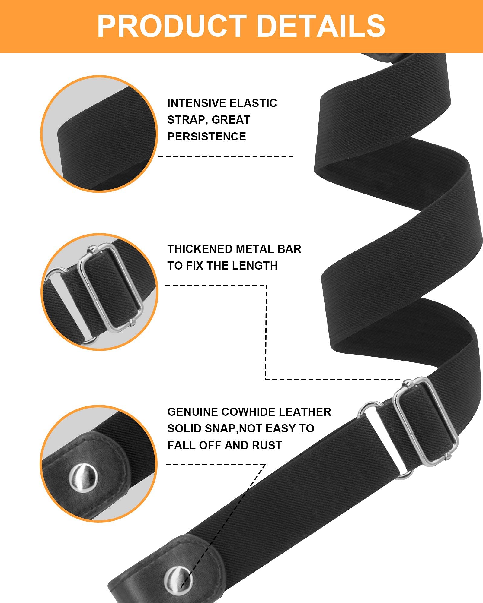 YUNDUOJIA Buckle Free Belt for Women Men, Black Elastic Waist Adjustable Stretchy Invisible Buckleless Belt for Jeans Pants Shorts