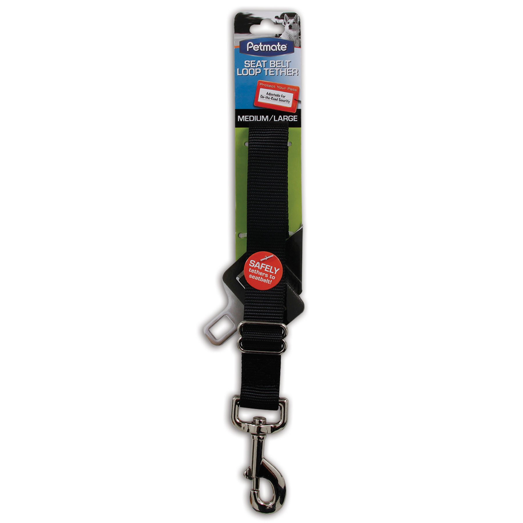 Petmate 11483 Seat Belt Loop Tether for Pets, Medium/Large, Black
