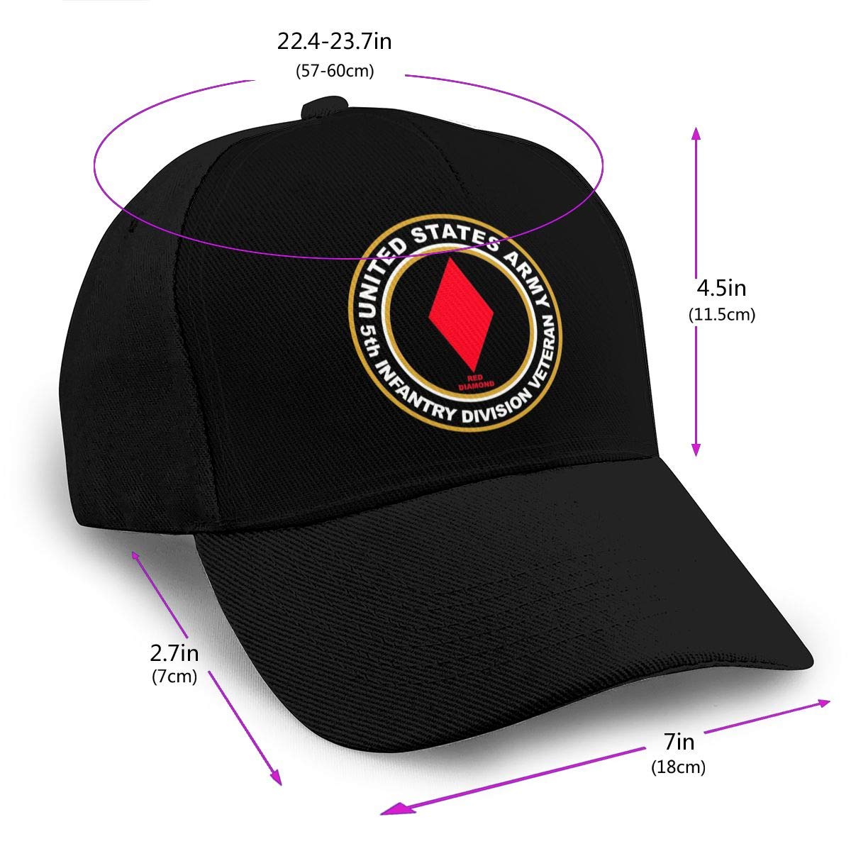 US Army Veteran 5th Infantry Division Red Diamond Unisex Adult Hats Classic Baseball Caps Peaked Cap
