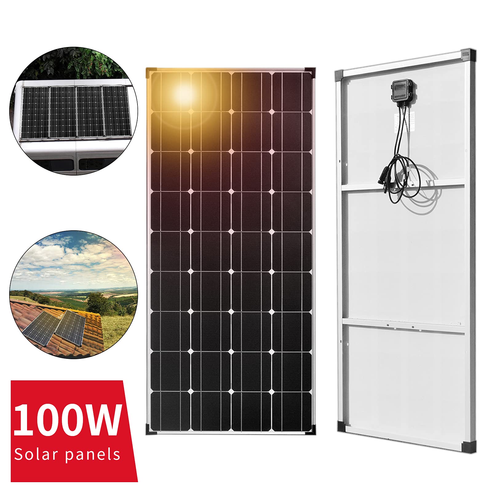 YUANFENGPOWER 100 watt Solar Panels with Border 100W 18V Monocrystalline for Camper RV Boat Caravan Cabin Tent Car
