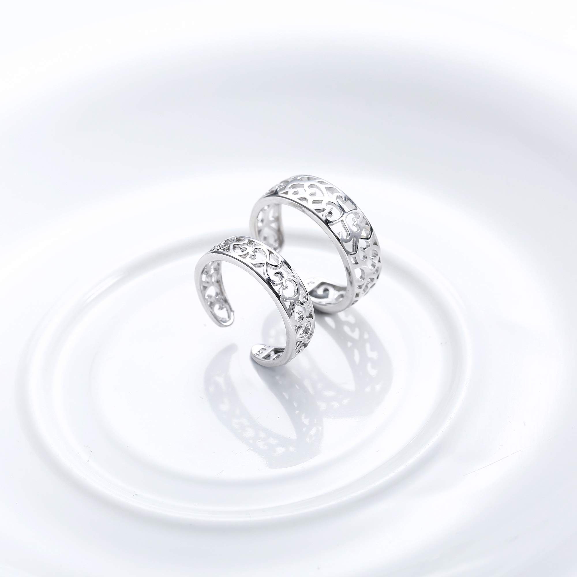 Sllaiss 2Pcs Sterling Silver Adjustable Toe Ring for Women Men Minimalist Open Finger Pinky Ring Set White Gold Plated Knuckle Ring Jewelry (Silver)