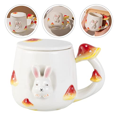 UPKOCH Care Package Ceramic Coffee Cups Rabbit Mug with Lid Water Cup Coffee Cup Coffee Mug with Rabbit Mushroom Milk Kawaii Cups Tea Mugs Gift for Adult Home Office Sympathy Gift