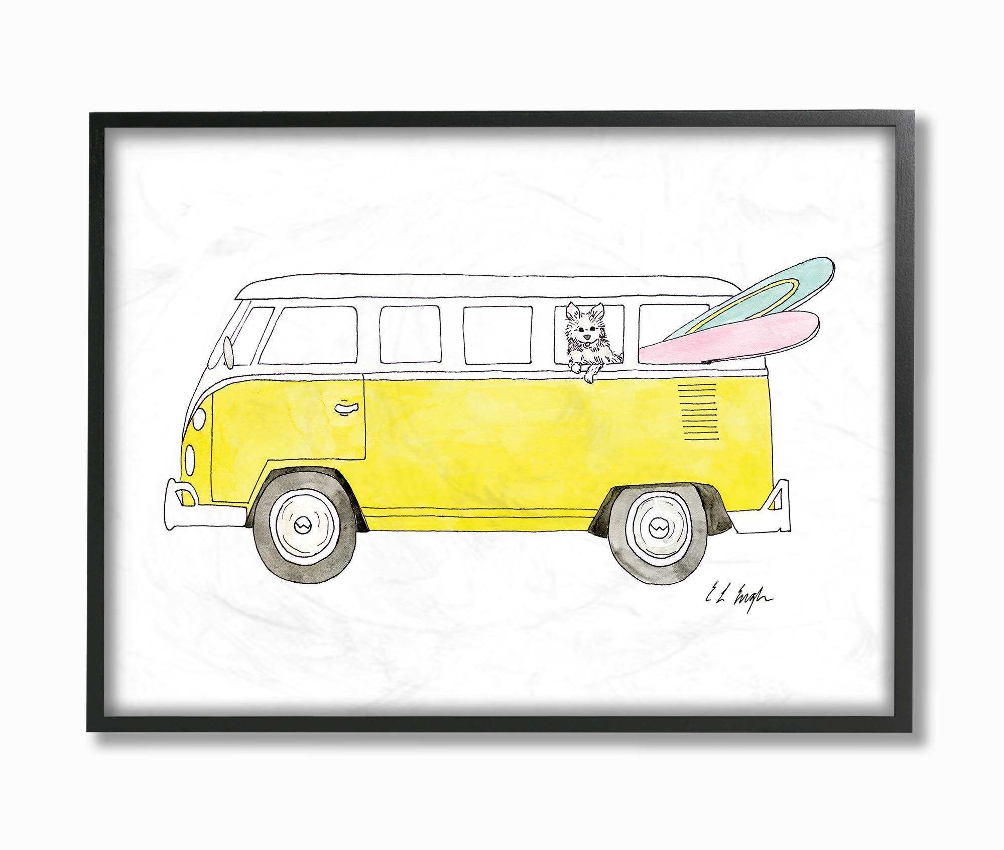 The Stupell Home Decor Pink and Green Surfboards in a Yellow Retro Van Framed Giclee Texturized Art 11 x 14 Multi-Color