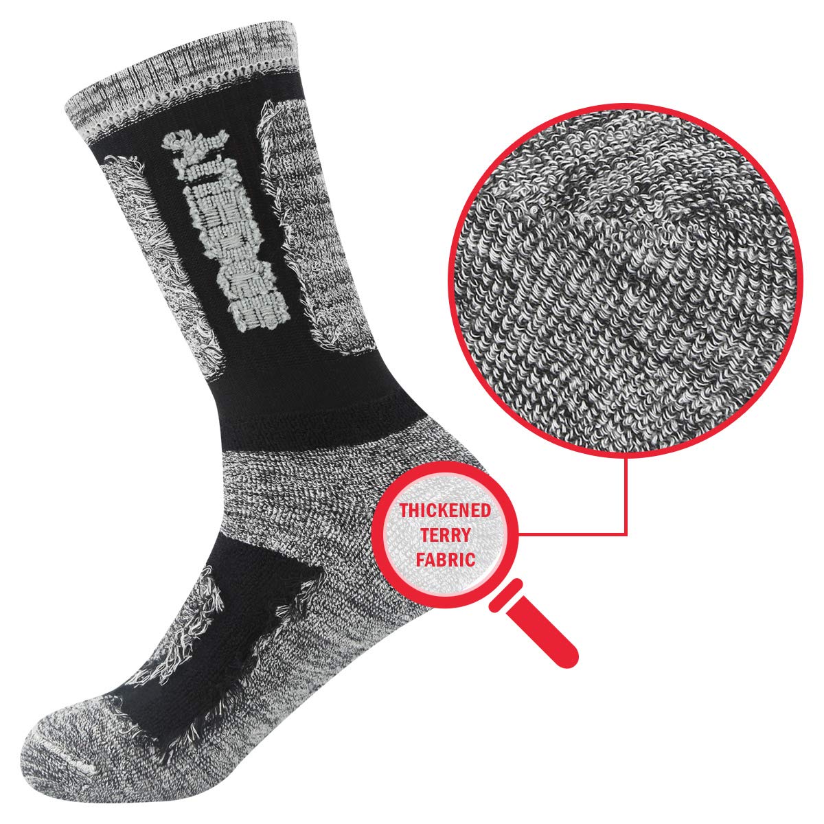 YUEDGE 5 Pairs Breathable Cotton Terry Cushion Crew Athletic Socks Thicker Warm Thermal Socks Boot Socks for Men 9-11