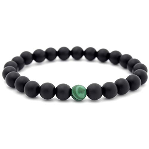 Usstore 2PCS Adults Unisex Natural Stone Bracelet Trip Stripe Printed 8mm Lava Rock Beads Frosted Agate String Gift