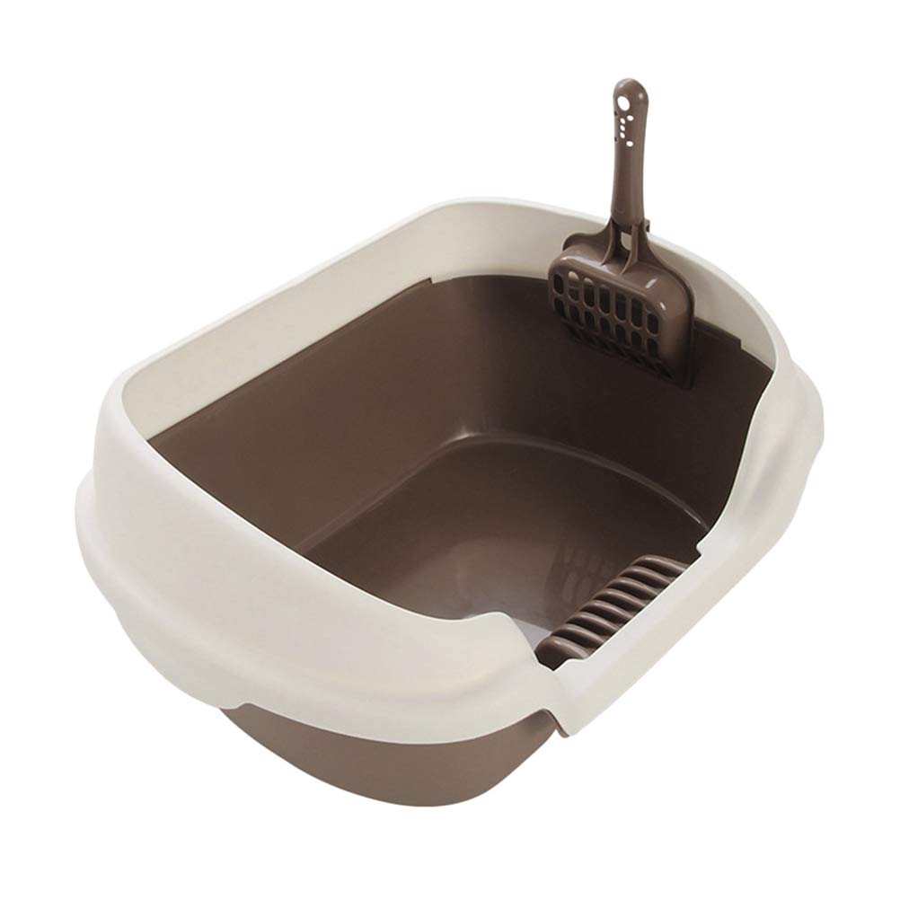 TEHAUX Cat Litter Box Self Cleaning Pet Cat Hut- Semi- Enclosed Cat Litter Box Practical Cat Cleaning Bath Basin Plastic Cat Toilet (Coffee, Size M) 15.72X11.79X4.52in
