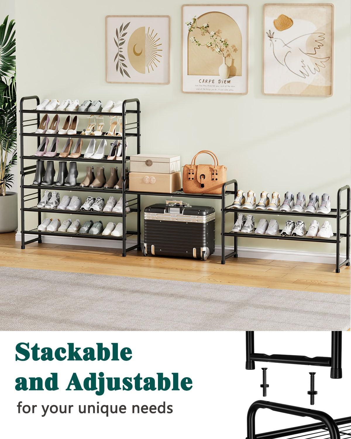 SUFAUY Shoes Rack Shelf for Closet Metal Stackable Shoe Storage Organizer, Wire Grid, 3-Tier, Black
