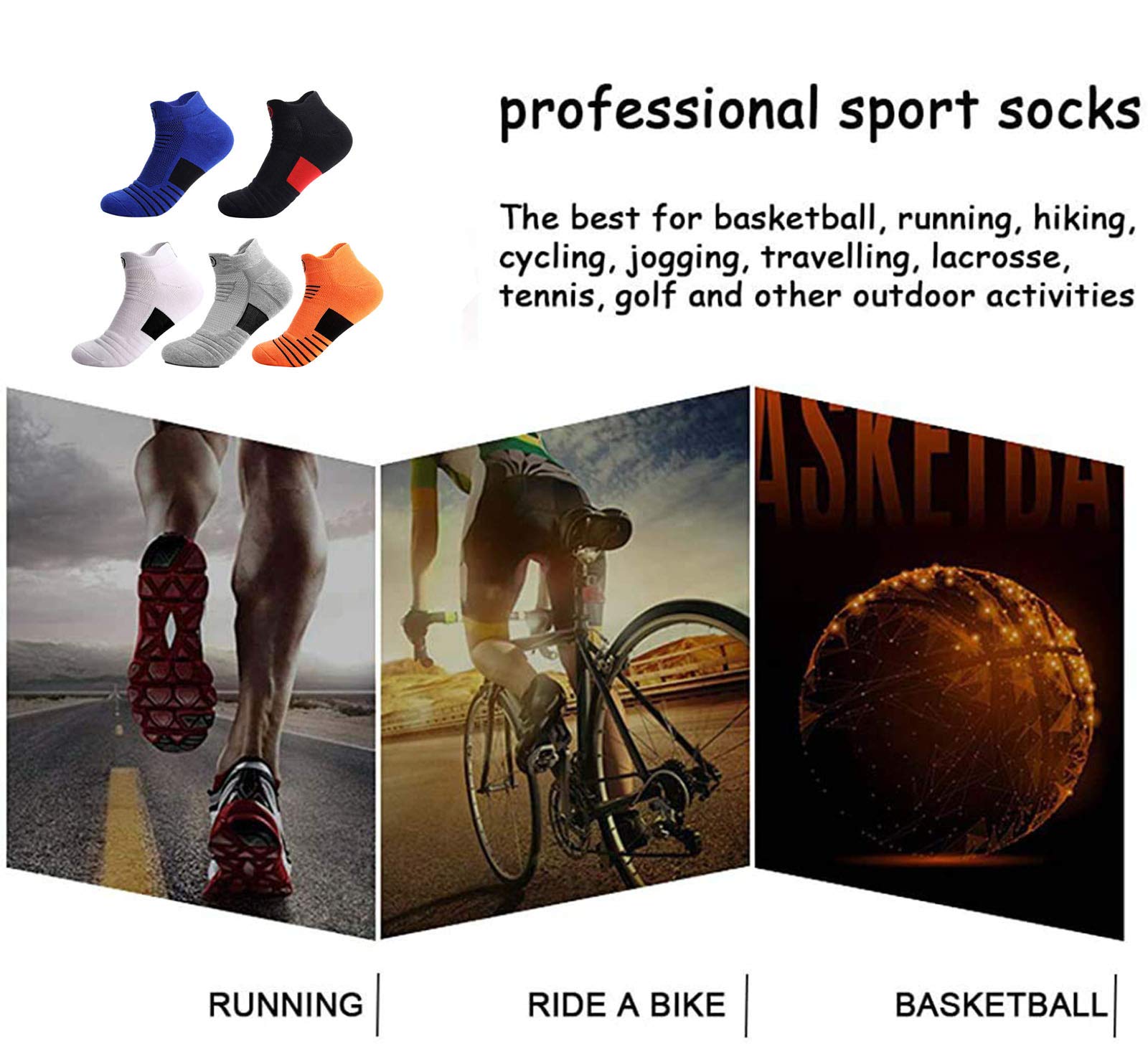 Yurlyson Men's Ankle Socks with Cushion, Sport Athletic Running Socks Black One Size