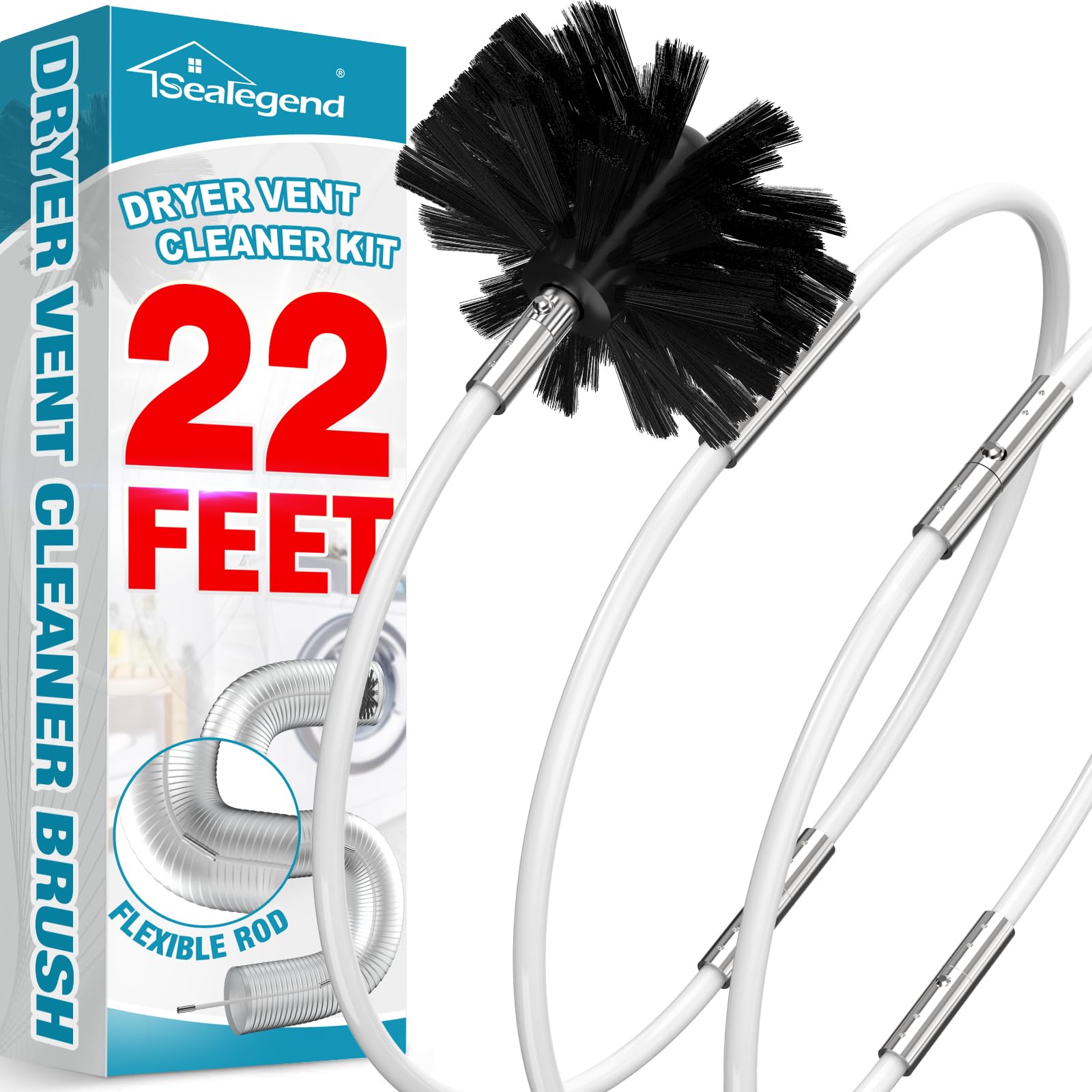 Sealegend 22 FEET Dryer Vent Cleaner Kit Flexible Quick Snap Brush with Drill Attachment Extend up to 22 FEET for Easy Cleaning Upgraded Dryer Vent Cleaning Kit Use With or Without a Power Drill