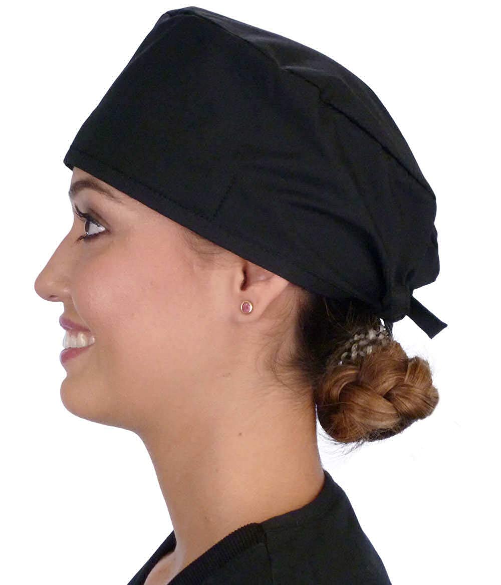 Sparkling EARTH Solid Black Unisex Classic Surgical Style Scrub Working Cap - 100% Cotton - Made in The USA!
