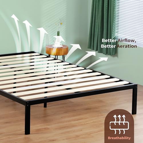 PrimaSleep 14 Inch Modern Metal Platform Bed Frame/Easy Assembly/Mattress Foundation/Wood Slat/No Box Spring Needed/King/Black