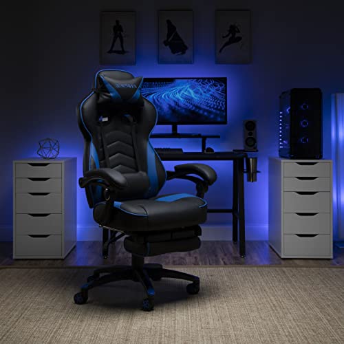 RESPAWN 110 Ergonomic Gaming Chair with Footrest Recliner - Racing Style High Back PC Computer Desk Office Chair - 360 Swivel, Adjustable Lumbar Support, Headrest Pillow, Padded Armrests - 2019 Blue