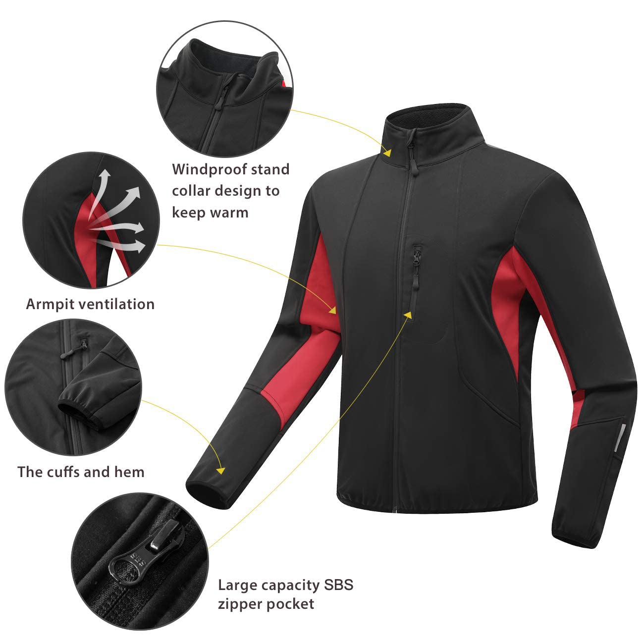 wantdo Men's Winter Cycling Thermal Jacket Warm Soft Shell Windproof Running Jacket Waterproof Fleece Windbreaker Reflective