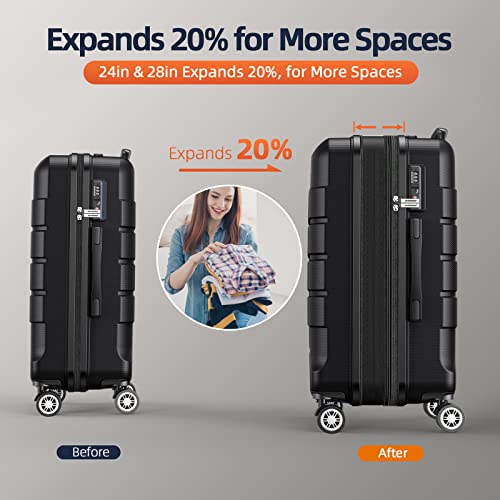 SHOWKOO Luggage Sets Expandable PC+ABS Durable Suitcase Double Wheels TSA Lock 3pcs Black