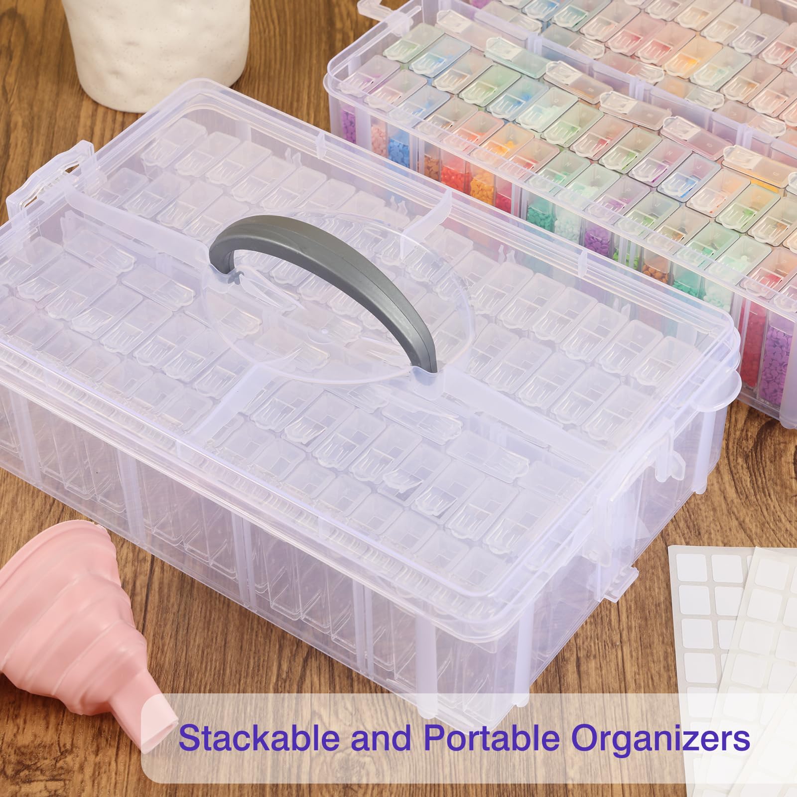 QUEFE 352 Slots 4-Tier Diamond Painting Accessories Storage Container, Portable Bead Organizer Box, Stackable Crafts Organizers for DIY Diamond Art Craft Jewelry Bead Storage